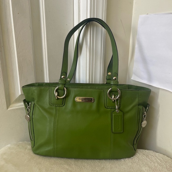 Coach | Bags | Coach Green Leather Tote Bag Euc | Poshmark